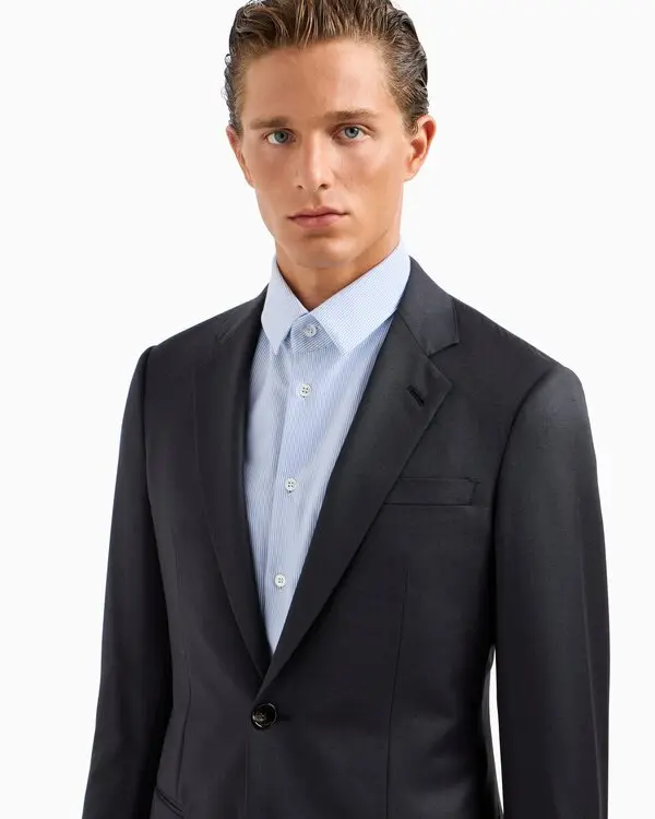 Giorgio Armani Manhattan Line Virgin-wool Single-breasted Suit With A Micro-check Motif - Black