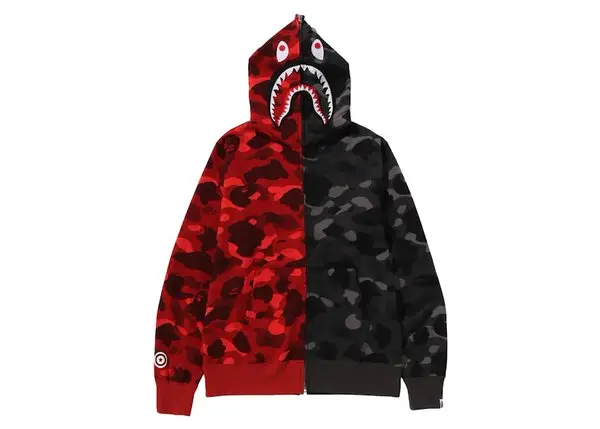 A BATHING APE Camo Separate Shark Full Zip Hoodie - Red/black