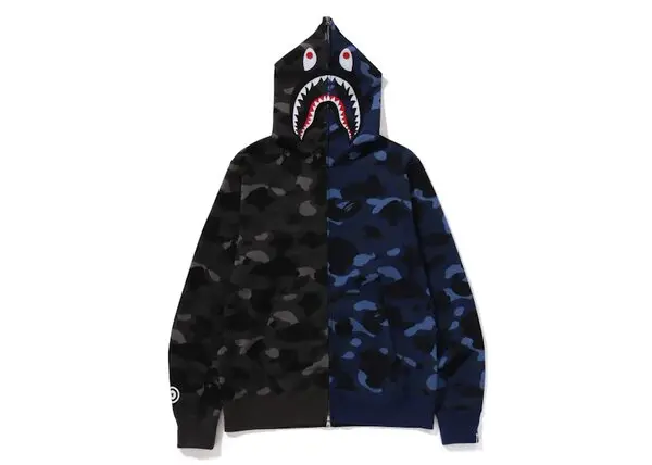 A BATHING APE Camo Separate Shark Full Zip Hoodie - Black/navy Blue