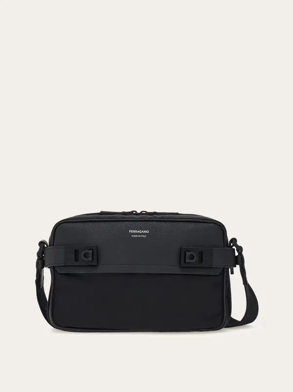 FERRAGAMO Crossbody Bag With Gancini Buckles - Black