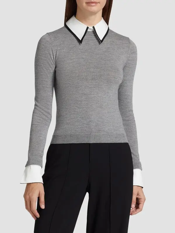 Alice + Olivia Porla Collared Sweater - Medium Heather Grey
