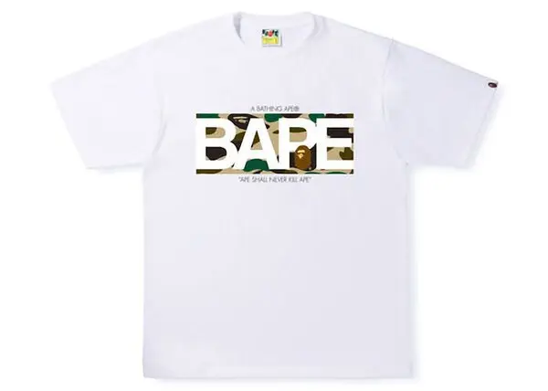 A BATHING APE 1st Camo Logo Tee Shirt - White Yellow