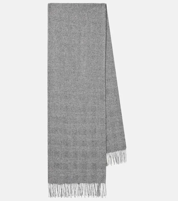 Brunello Cucinelli Prince Of Wales Check Silk And Wool-blend Scarf - Grey