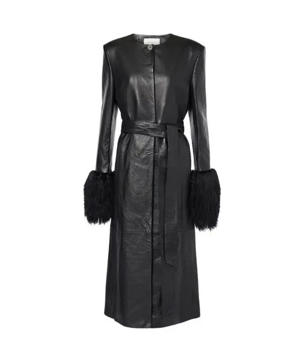 Magda Butrym Shearling-trimmed Leather Coat
