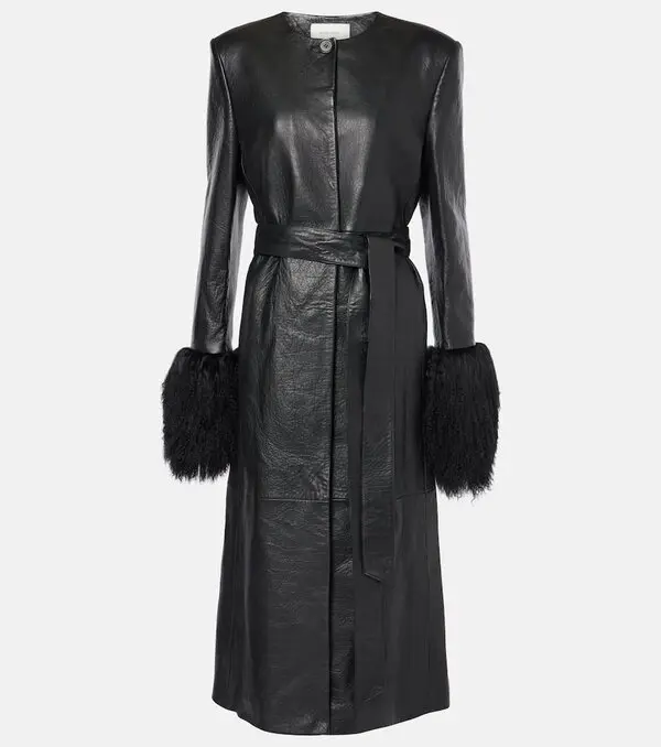 Magda Butrym Shearling-trimmed Leather Coat