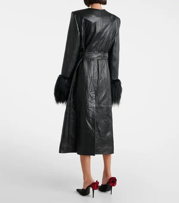 Magda Butrym Shearling-trimmed Leather Coat