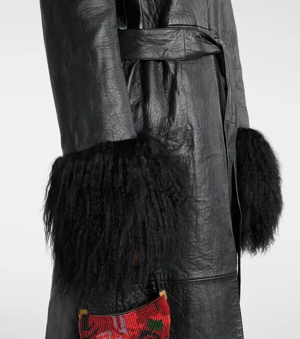Magda Butrym Shearling-trimmed Leather Coat