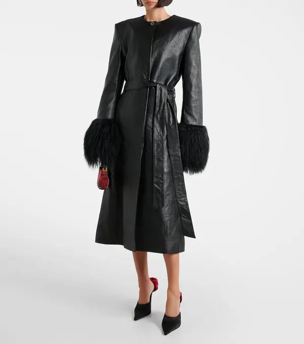 Magda Butrym Shearling-trimmed Leather Coat