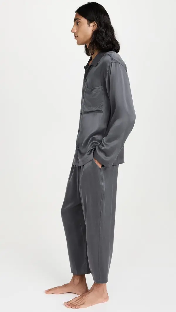 Lunya Washable Silk Button Up Pj Set - Meditative Grey