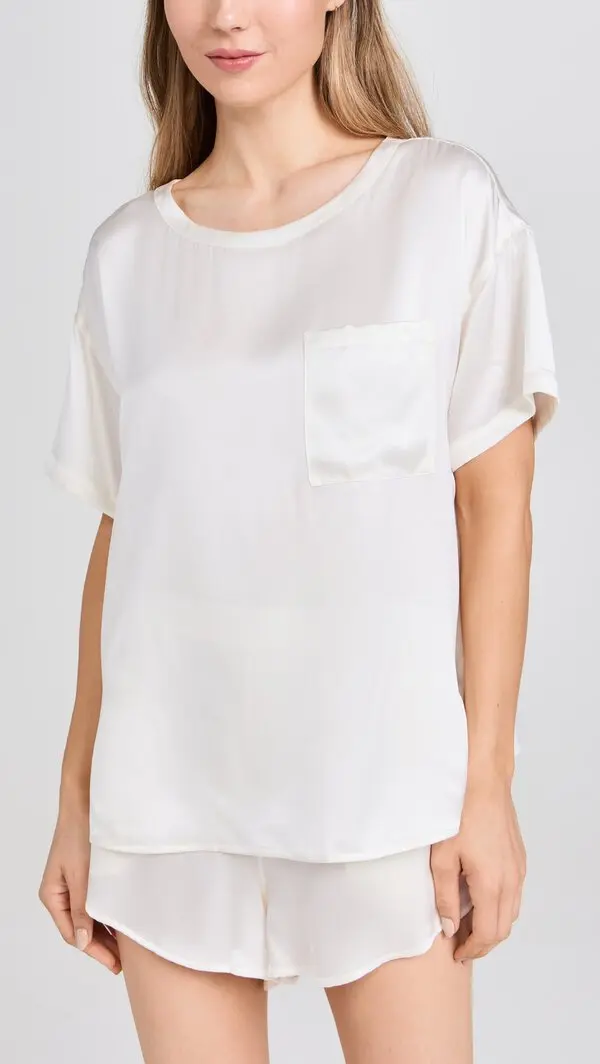 Lunya Washable Silk Tee Short Set - Tranquil White