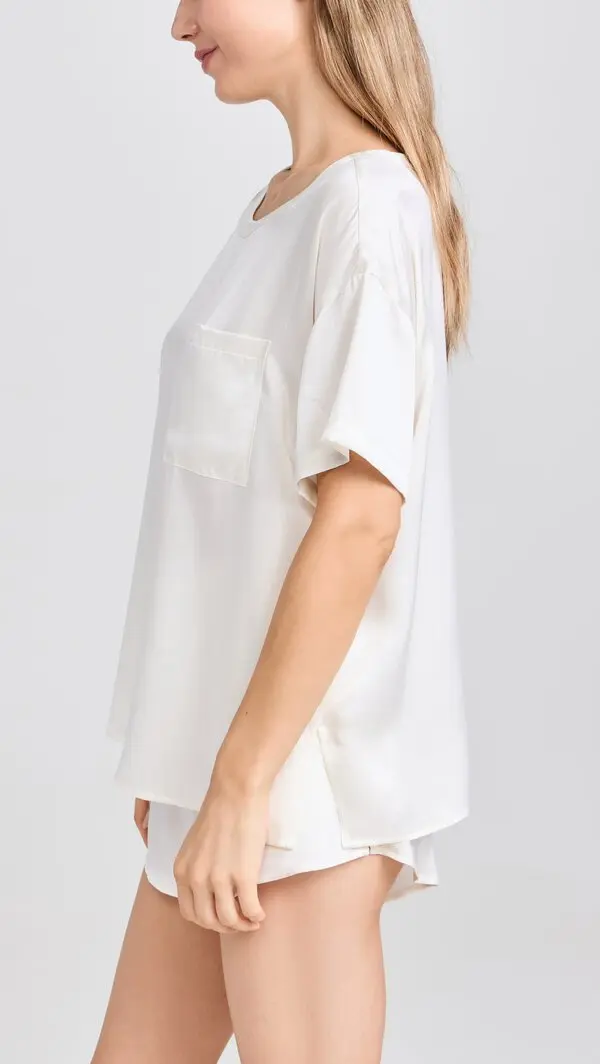 Lunya Washable Silk Tee Short Set - Tranquil White