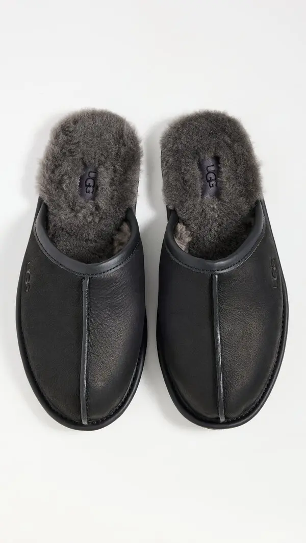 UGG Scuff Leather Slippers - Black