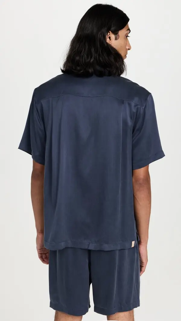 Lunya Washable Silk Button Up Short Pj Set - Deep Blue