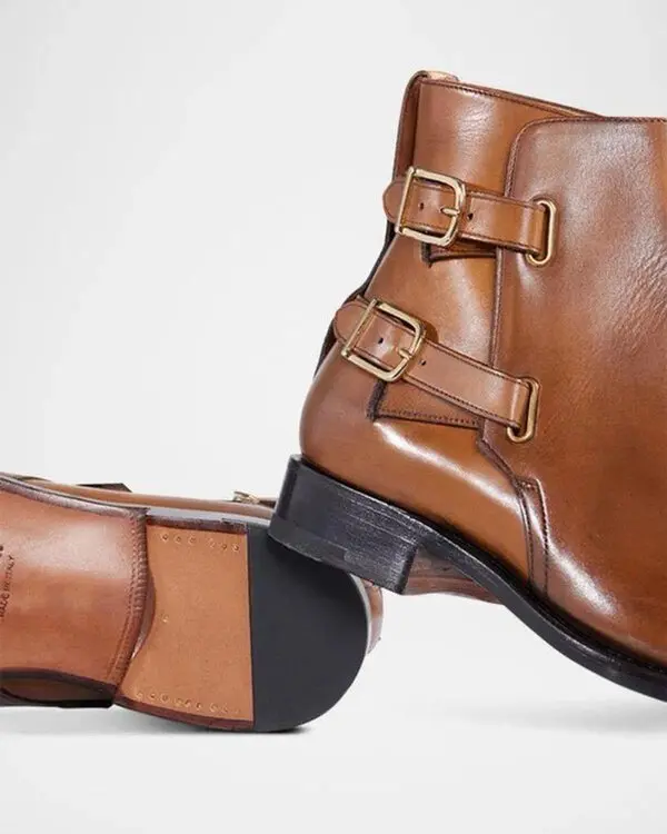 PAUL STUART Simon Double-buckle Ankle Boots - Tan