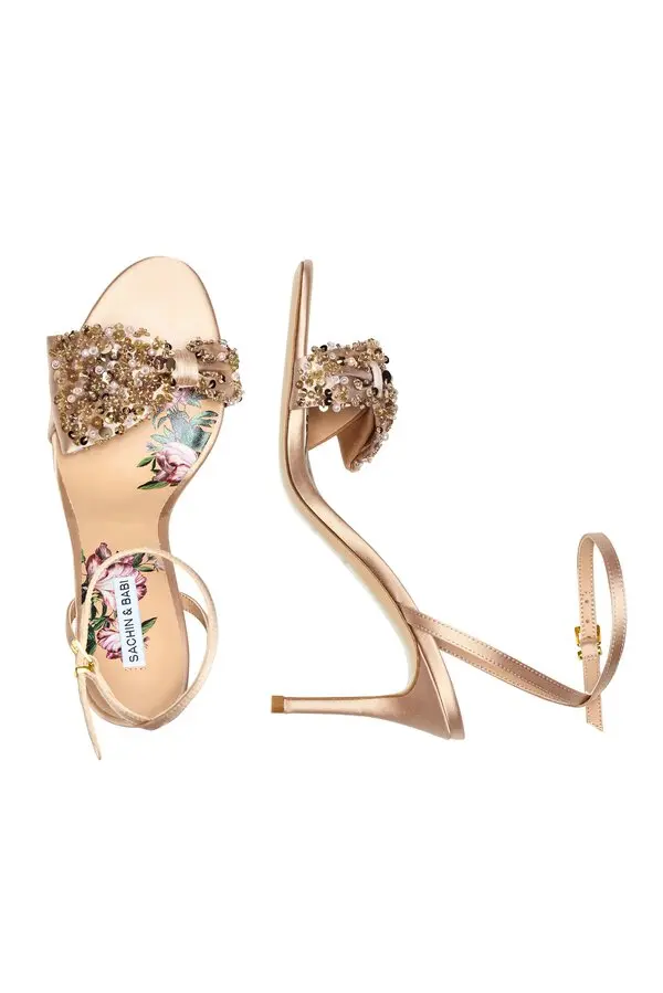 Sachin & Babi Chelsea Embellished Open Toe Heels - Champagne