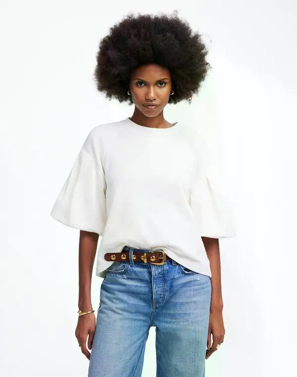 Madewell Puff-sleeve Sweatshirt Tee - Winter White