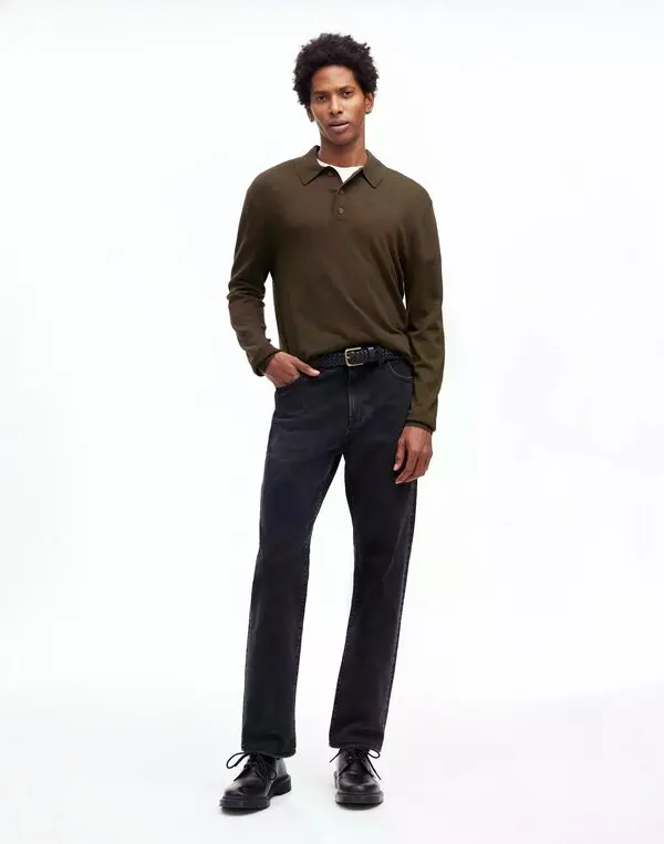 Madewell Three-button Sweater Polo Shirt In Merino Wool - Loden