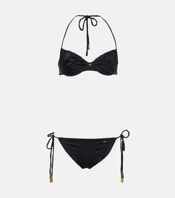 TOM FORD Logo Ruched Bikini - Black