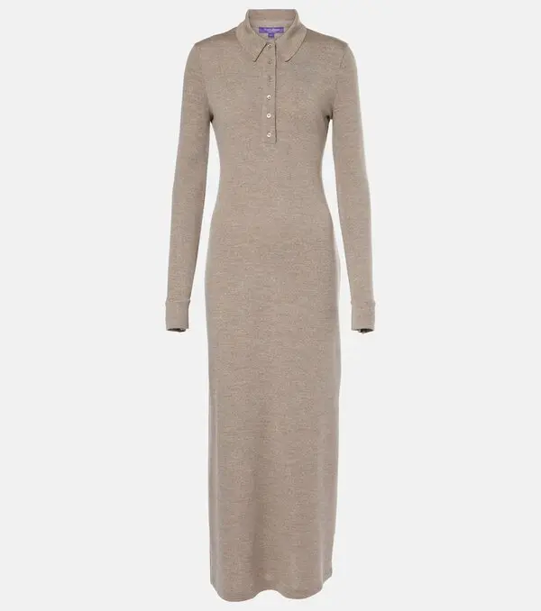 Ralph Lauren Wool Jersey Polo Maxi Dress - Grey