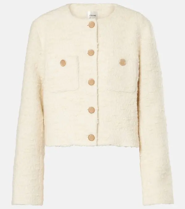 FRAME Cropped Cotton And Wool Jacket - White