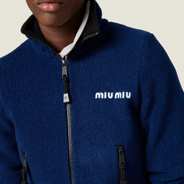 Miu Miu Cotton Fleece Cropped Sweatshirt - Navy | Editorialist