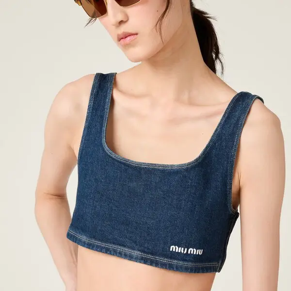 Miu Miu Stretch Denim Top - Navy | Editorialist