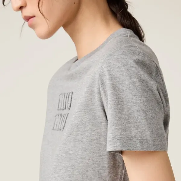 Miu Miu Cotton Jersey T-Shirt - Grey | Editorialist