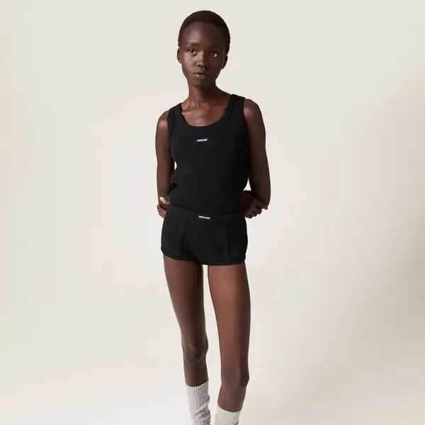 Miu Miu Ribbed Knit Tank Top - Black | Editorialist