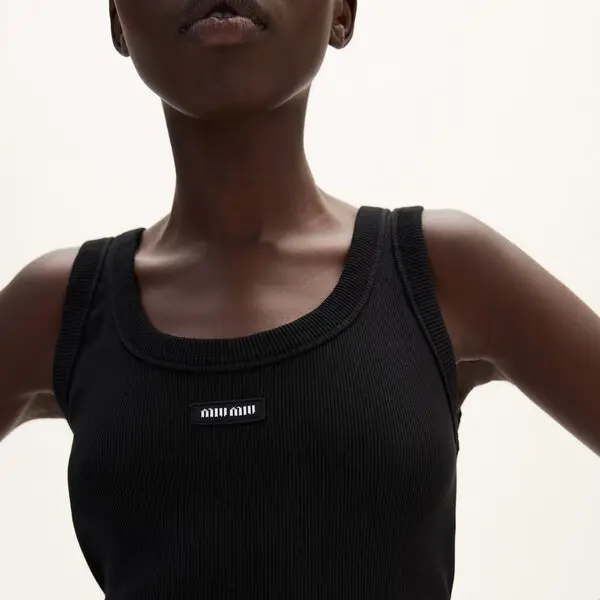 Miu Miu Ribbed Knit Tank Top - Black | Editorialist