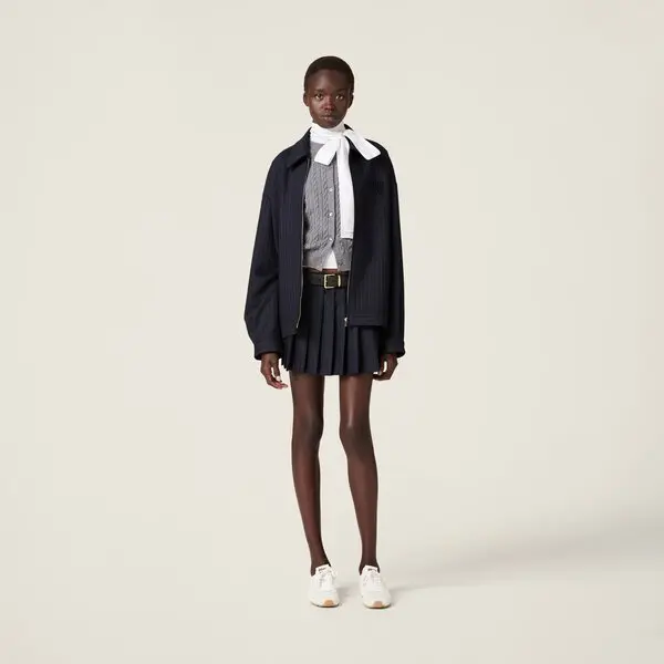 Miu Miu Pinstripe Blouson Jacket - Navy | Editorialist