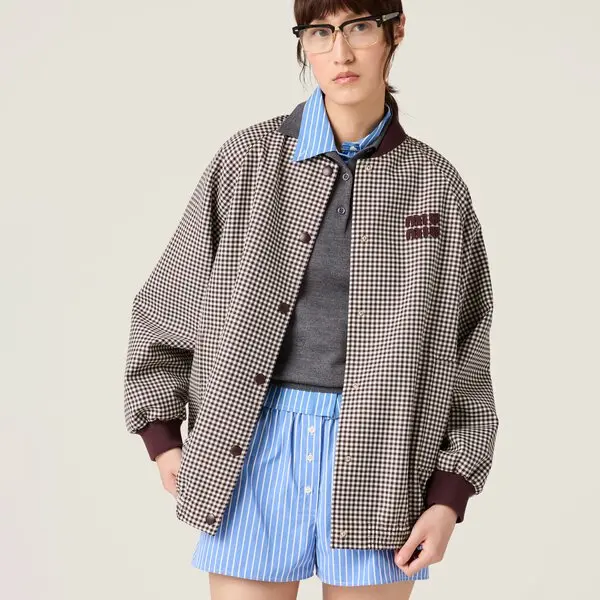 Miu Miu Gingham Check Blouson Jacket - White/Burgundy