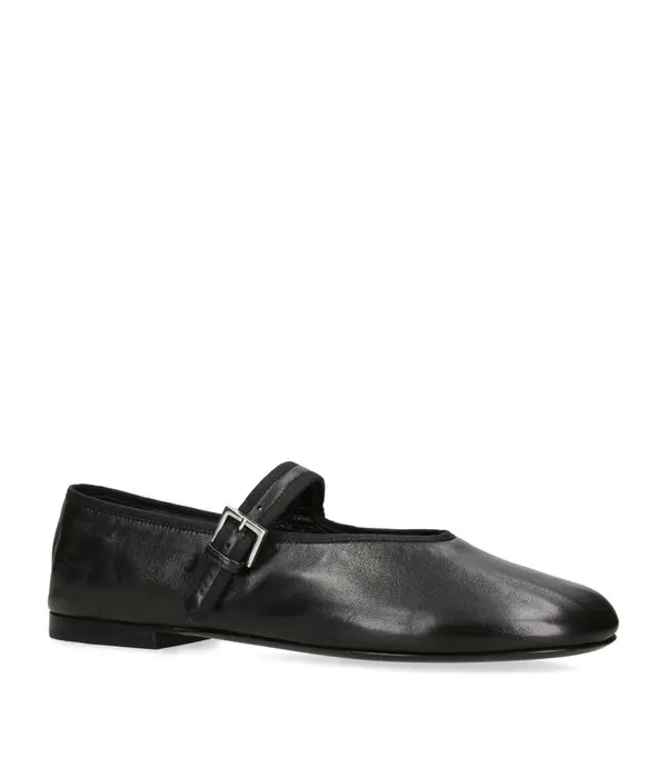 THE ROW Boheme Leather Mary Jane Flats - Black