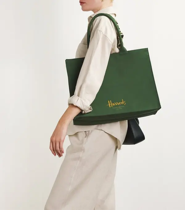Harrods Large Cotton Logo Tote Bag - Green