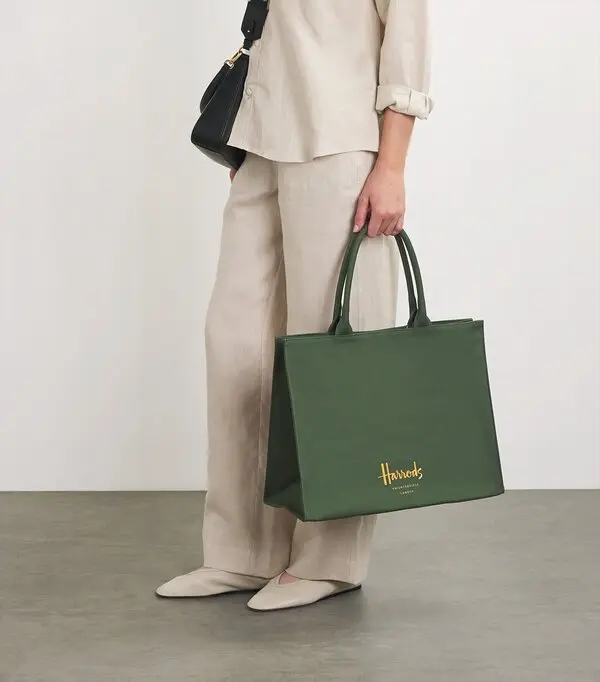 Harrods Large Cotton Logo Tote Bag - Green