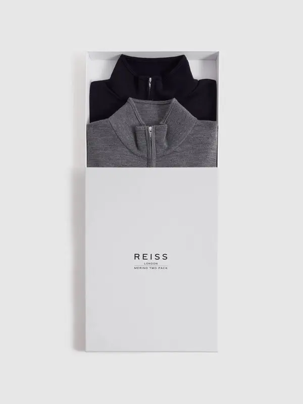 REISS 2 Pack Of Merino Wool Zip-neck Jumpers