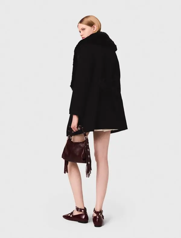 Maje Wool Double-faced Mid-length Coat With Fur Collar