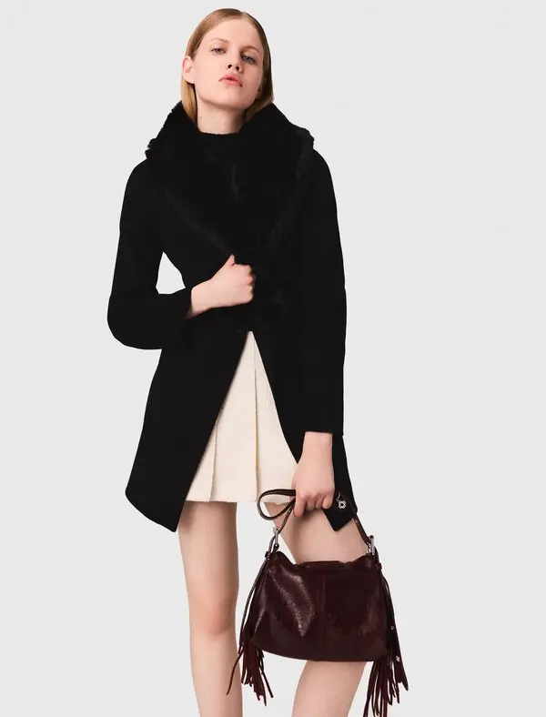 Maje Wool Double-faced Mid-length Coat With Fur Collar