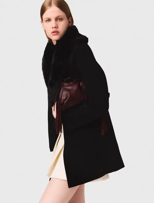 Maje Wool Double-faced Mid-length Coat With Fur Collar