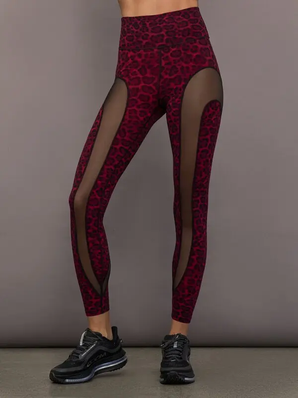 Carbon38 Sheer Spliced Legging In Melt - Red Leopard