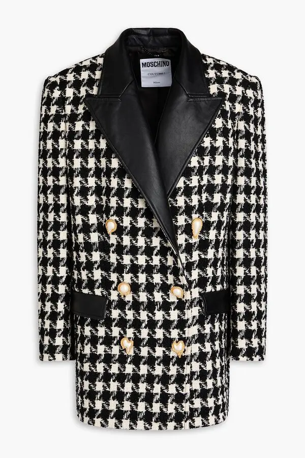 Moschino Double-breasted Houndstooth Wool-blend Blazer