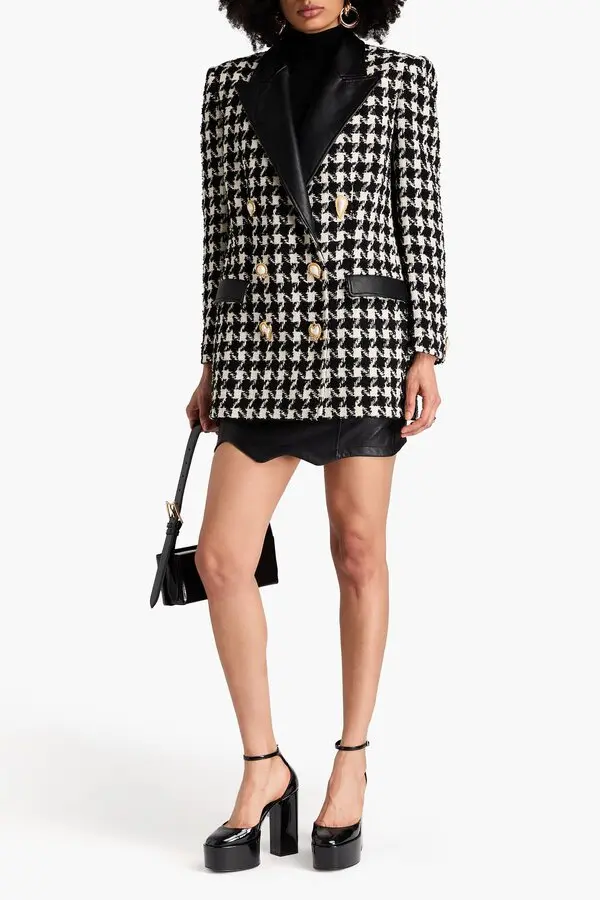 Moschino Double-breasted Houndstooth Wool-blend Blazer