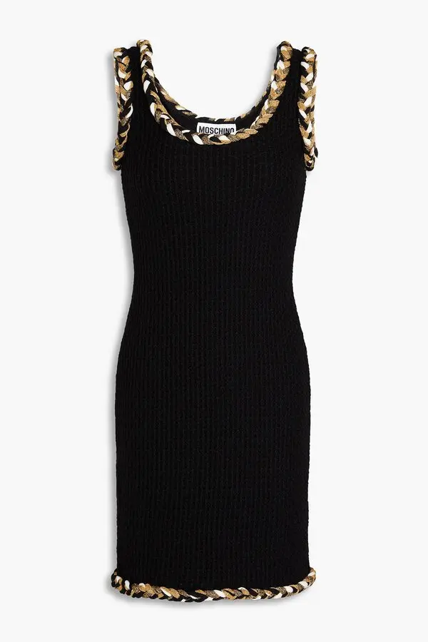 Moschino Metallic Waffle-knit Wool Mini Dress - Black