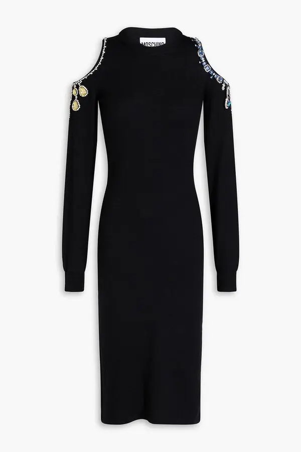 Moschino Cold-shoulder Crystal-embellished Wool Dress