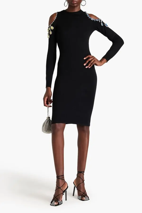 Moschino Cold-shoulder Crystal-embellished Wool Dress