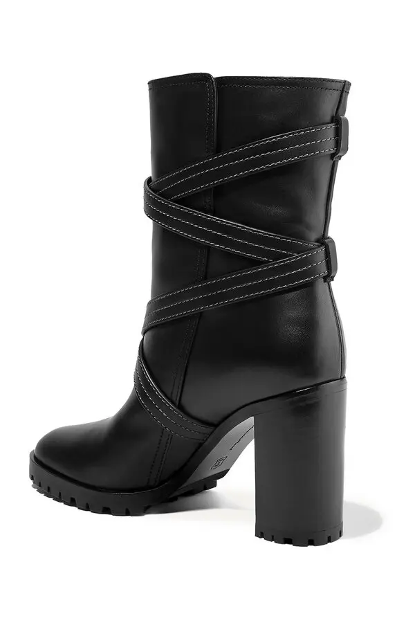 GIANVITO ROSSI 90 Buckled Leather Ankle Boots