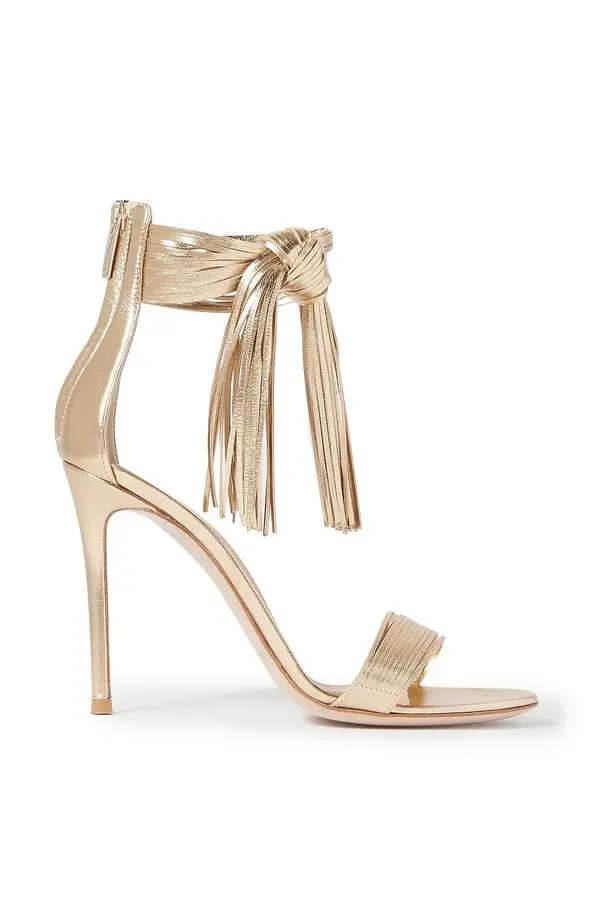 GIANVITO ROSSI Metallic Leather Fringed Sandals