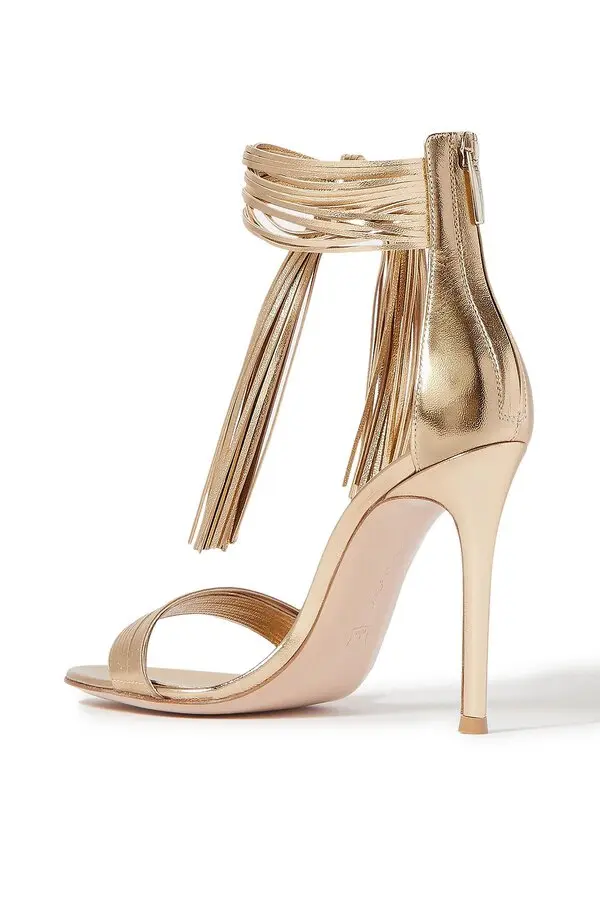 GIANVITO ROSSI Metallic Leather Fringed Sandals