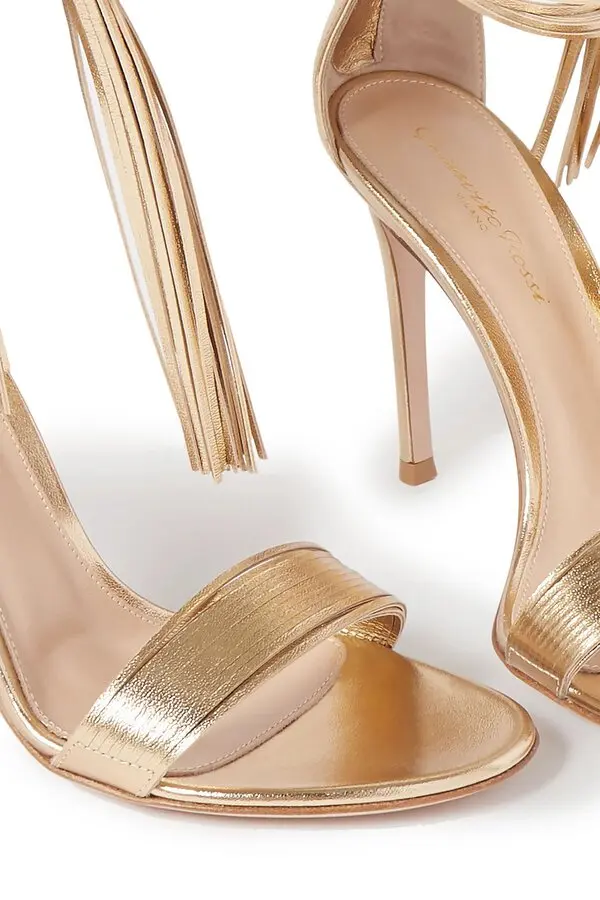 GIANVITO ROSSI Metallic Leather Fringed Sandals