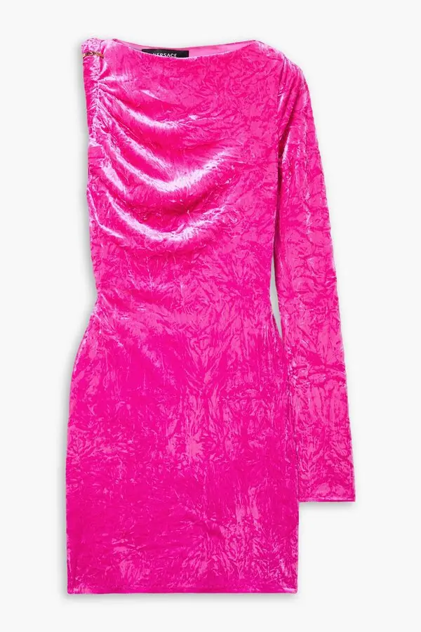 Versace One-shoulder Crushed-velvet Mini Dress - Fuchsia