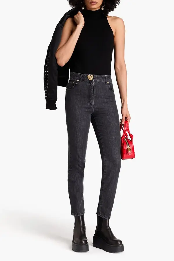 Moschino Button-embellished Slim-leg Jeans